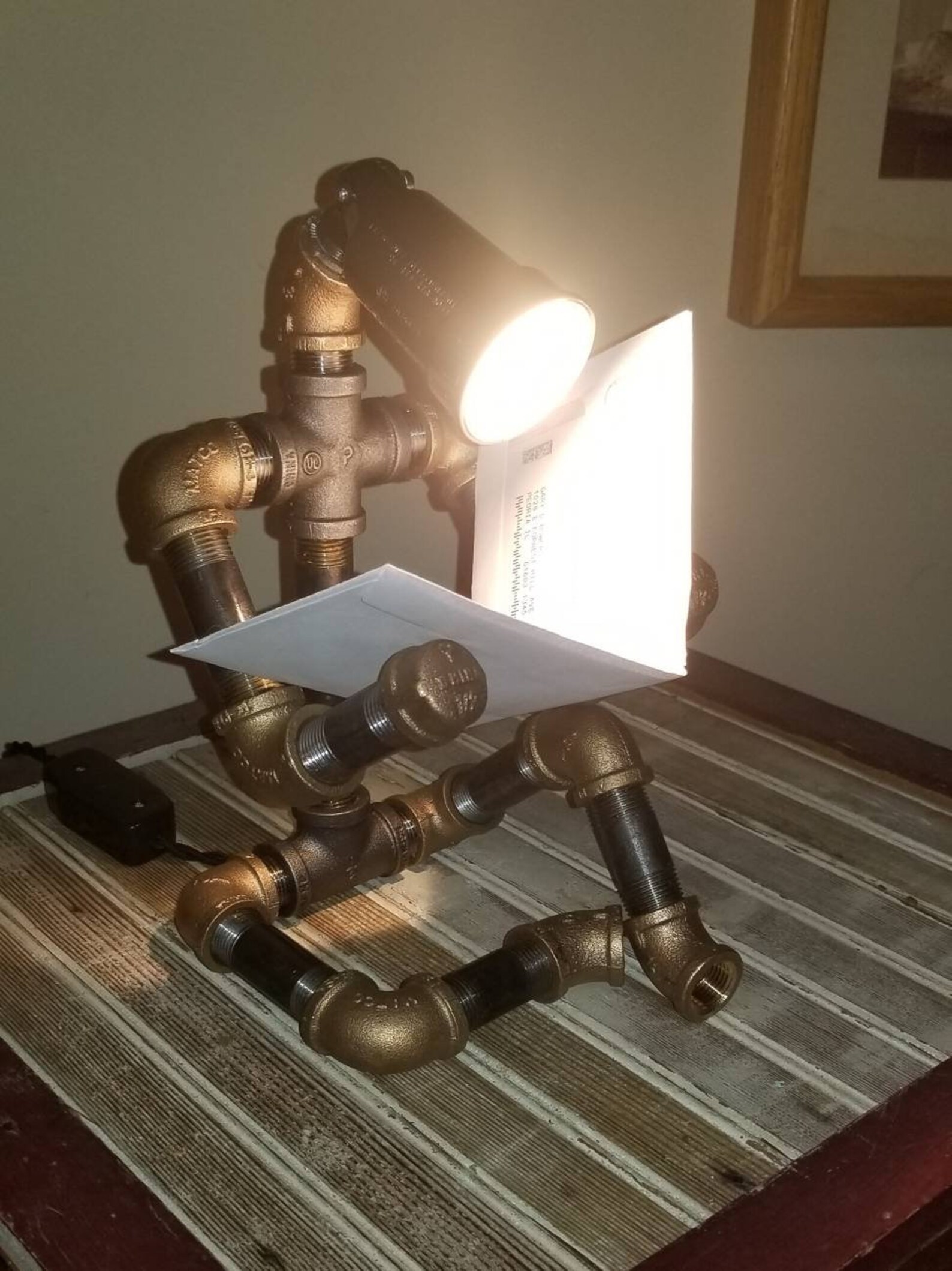 Pipe Robot Lamp Desk Pipe Light Steampunk Art Black and Brass | Etsy