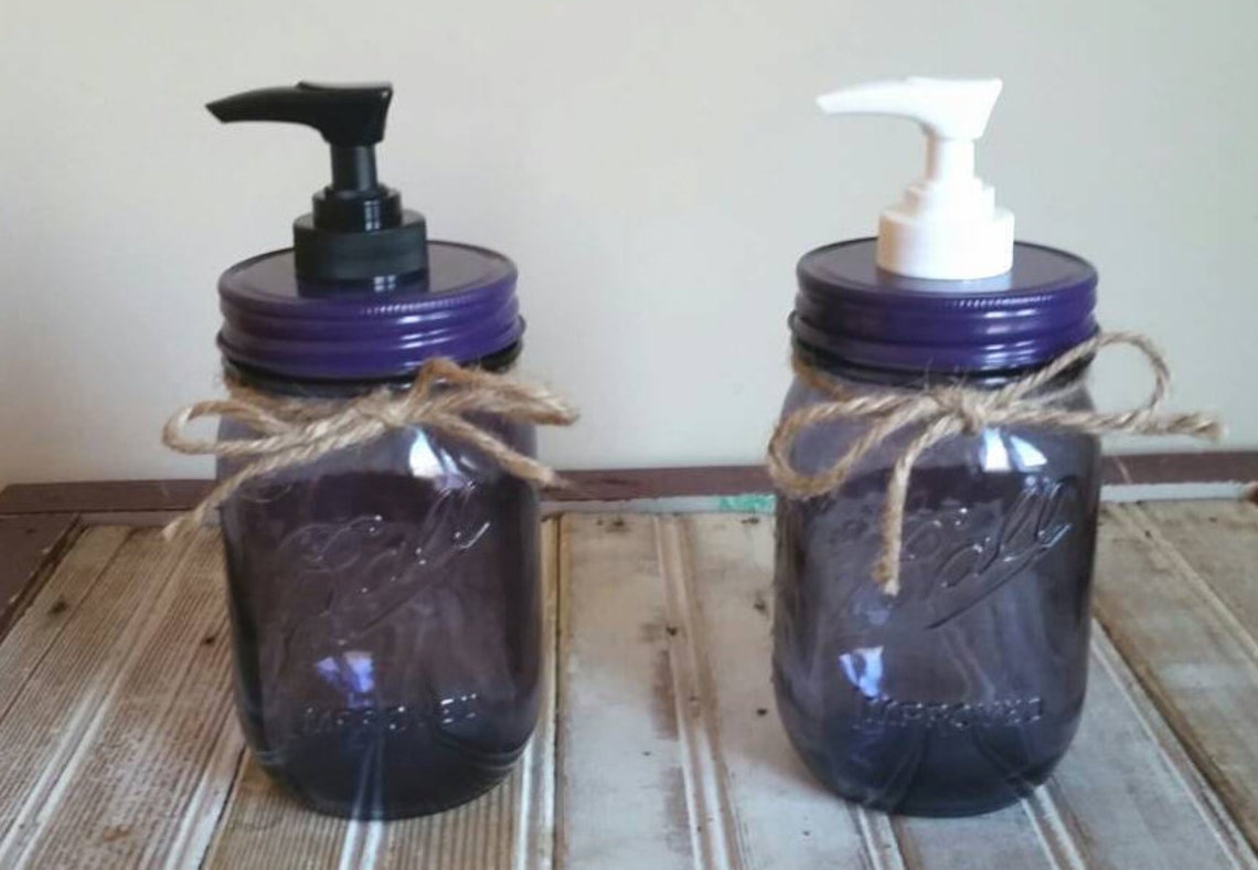 Purple Mason Jar Soap Pump Dispenser Purple Lid With Plastic - Etsy