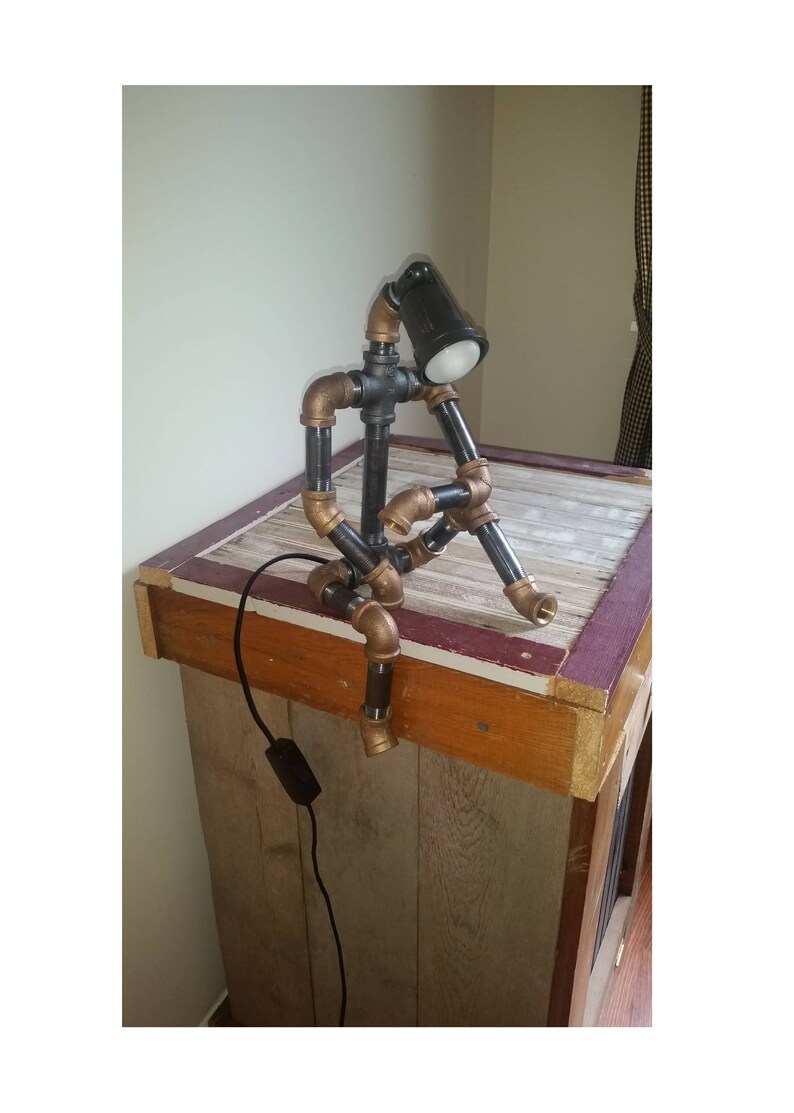 Pipe Robot Lamp Black and Brass Pipe Light Father's Day | Etsy