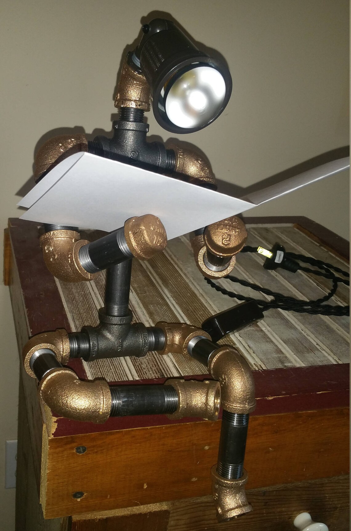 Pipe Robot Lamp Black and Brass Pipe Light Father's Day | Etsy