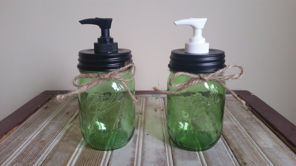 Mason Jar Soap Pump Dispenser Rustic Black Lid Plastic Soap | Etsy