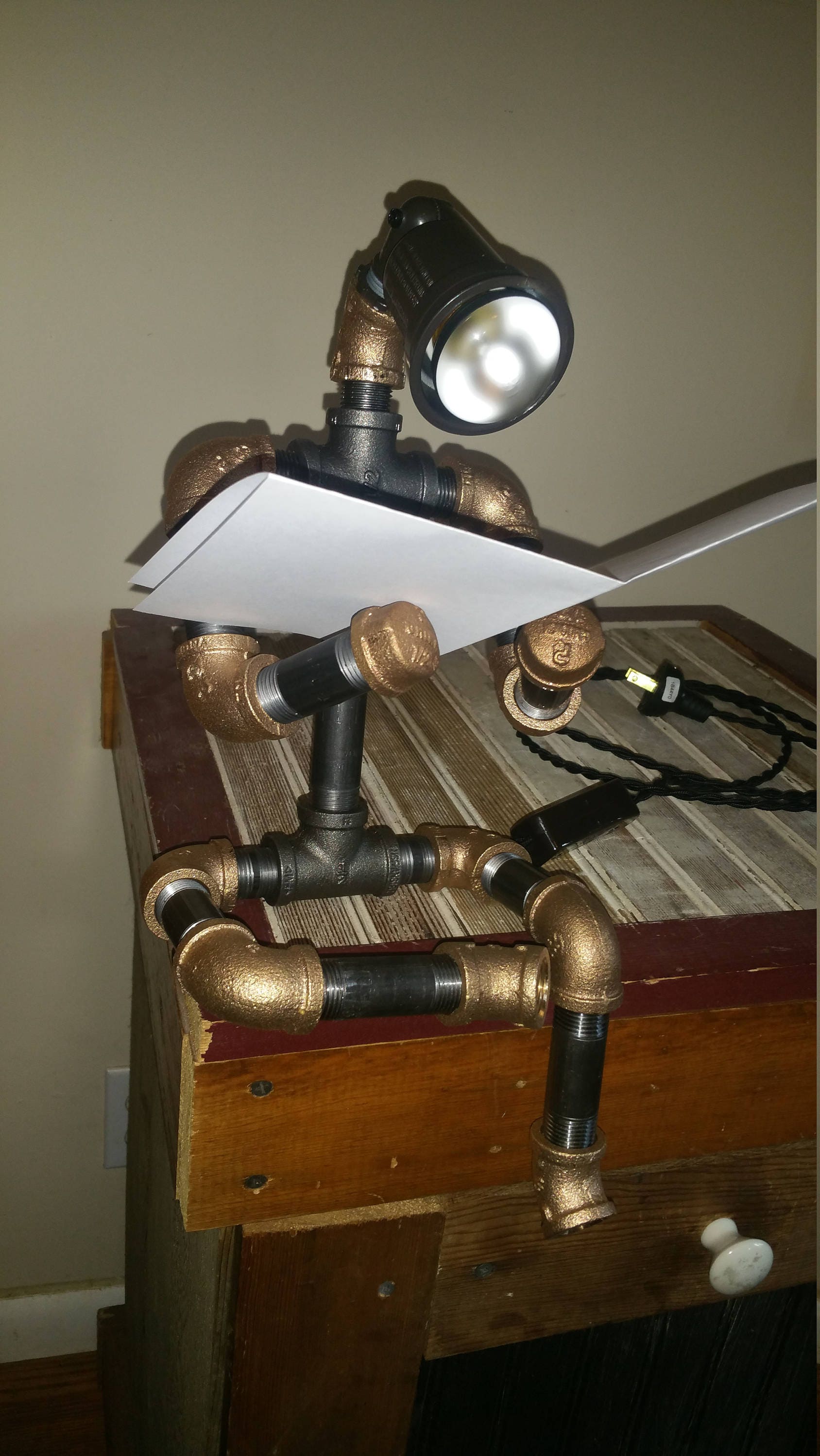 Pipe Robot Lamp Desk Pipe Light Steampunk Art Black and Brass | Etsy