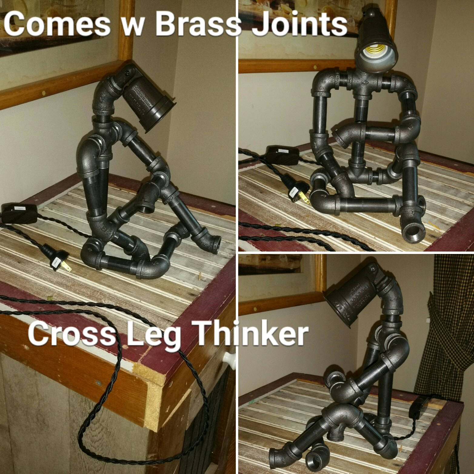 Pipe Robot Lamp Black and Brass Pipe Light Steampunk Desk Lamp | Etsy