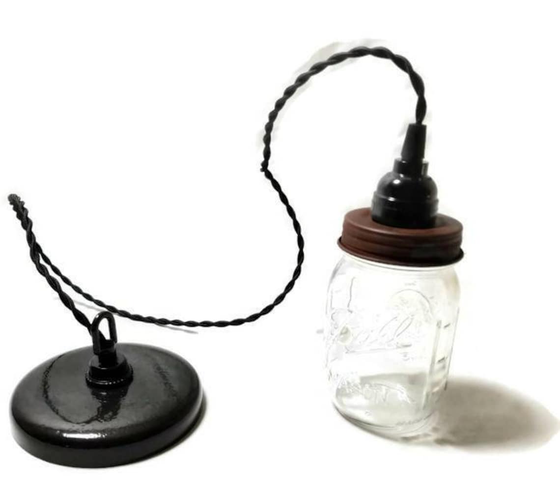 Ball Jar Pendant Light With Steel Canopy Any Color Lid Ceiling | Etsy