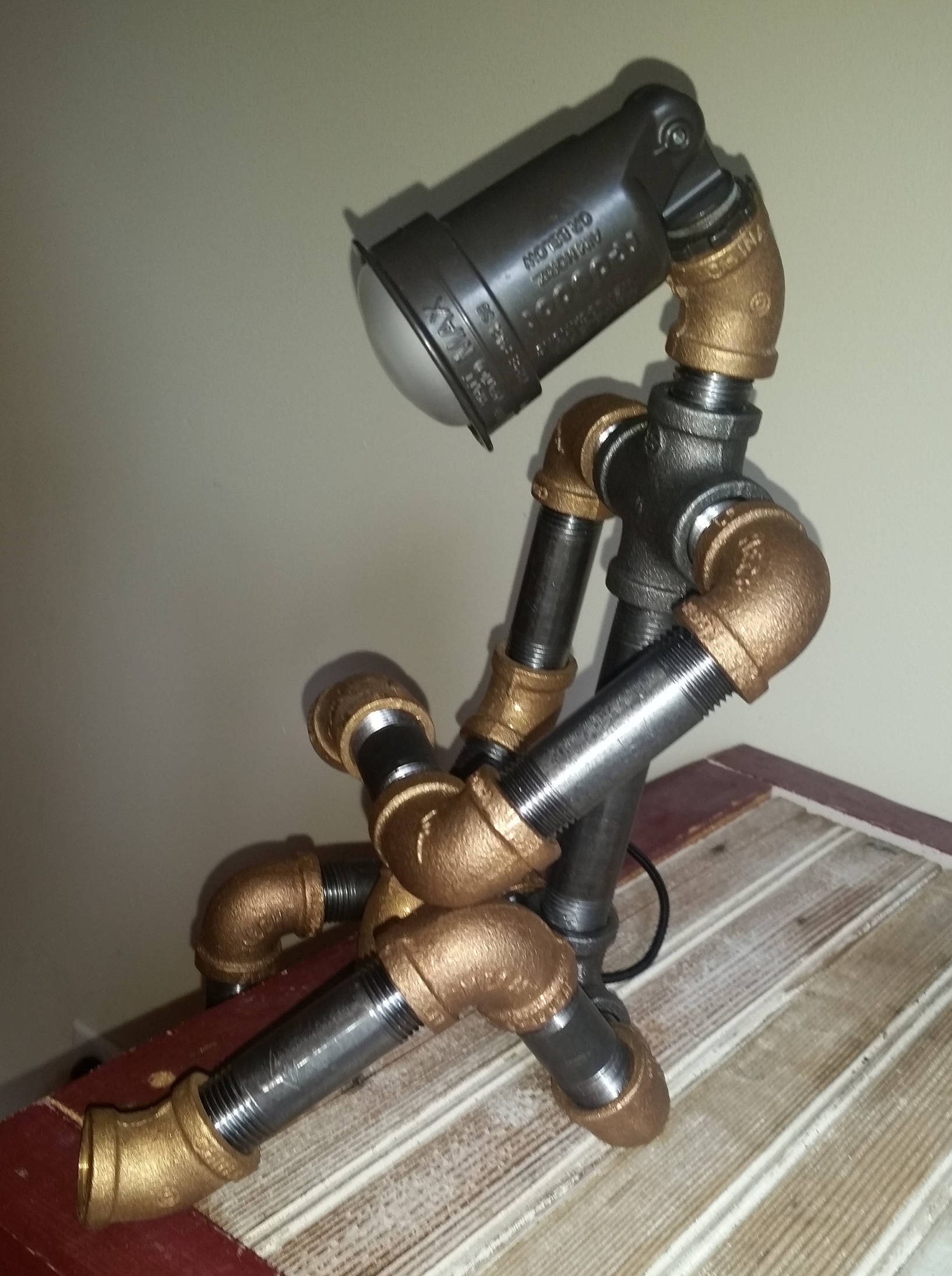 Pipe Robot Lamp Black and Brass Pipe Light Steampunk Desk Lamp | Etsy