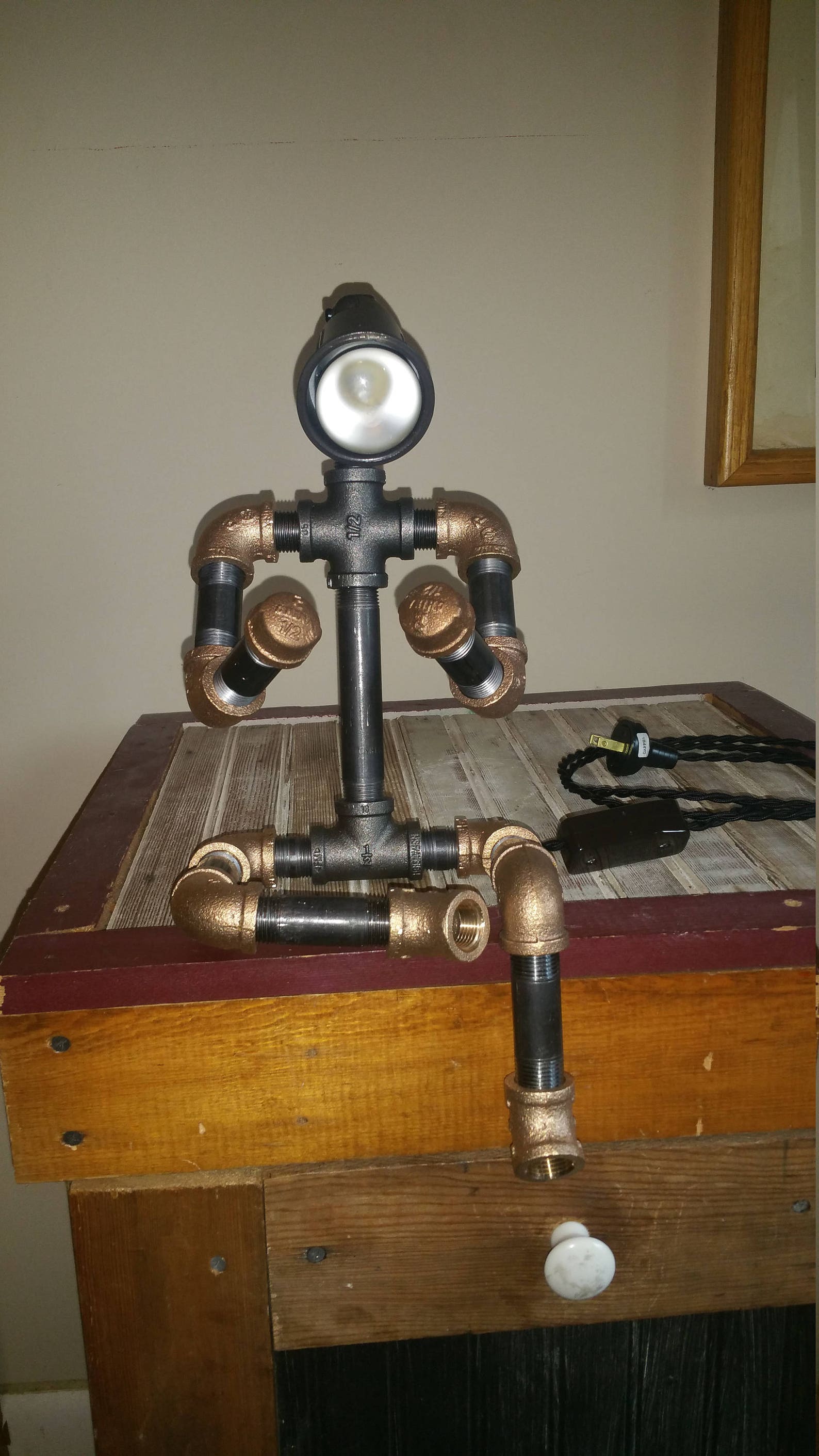 Pipe Robot Lamp Desk Pipe Light Steampunk Art Black and Brass | Etsy