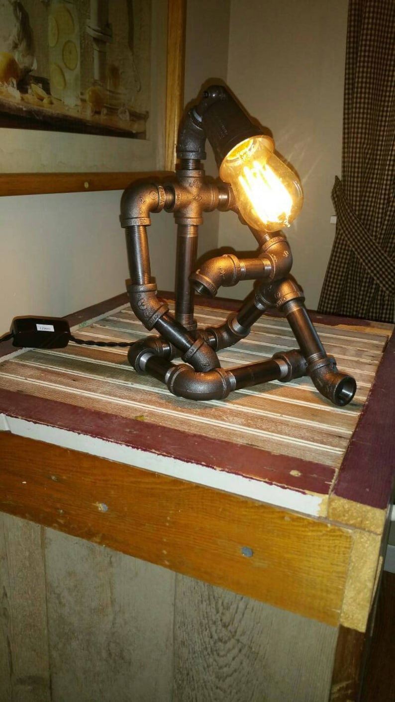 Robot Lamp Modern Industrial Pipe Light Steampunk Art Black | Etsy