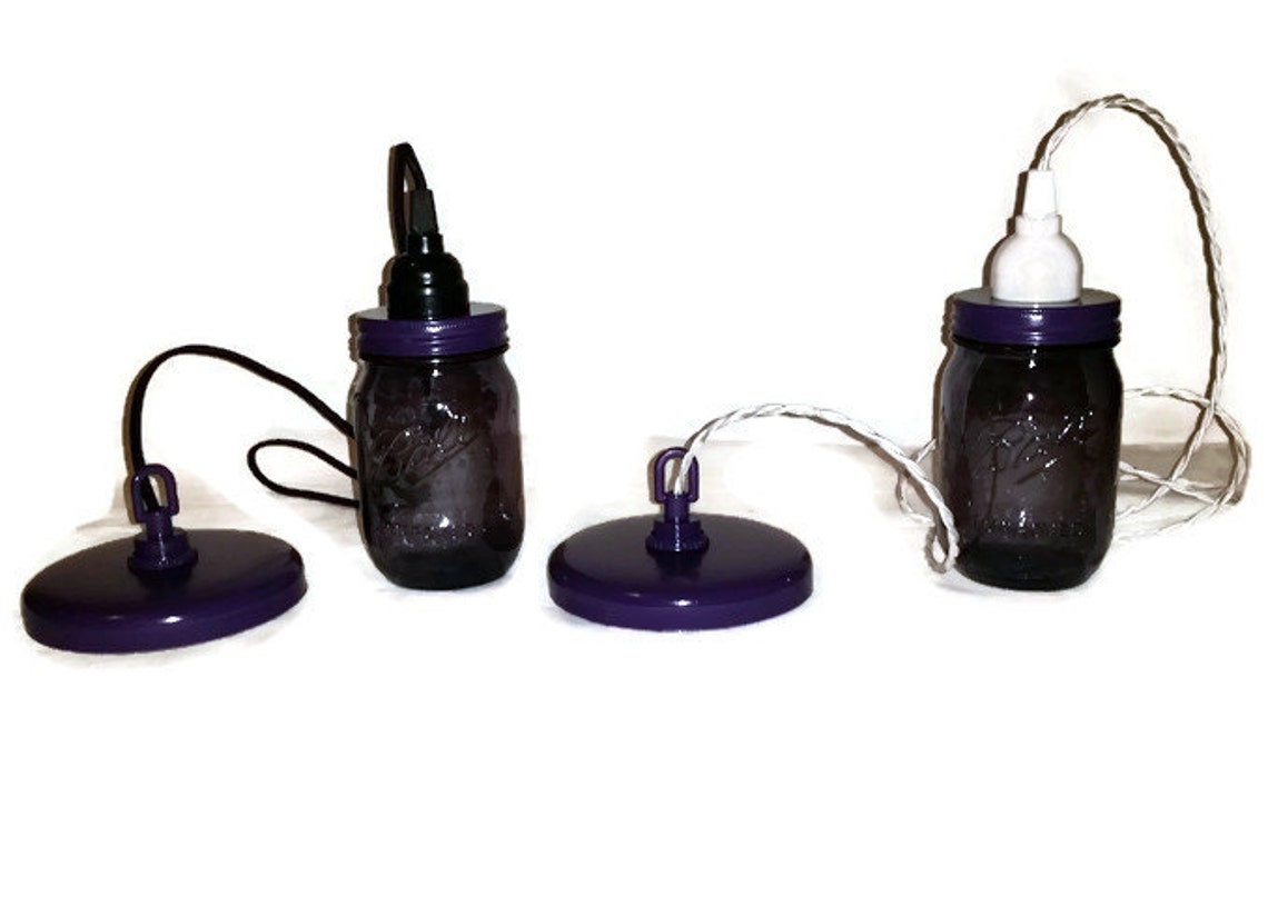 Ball Jar Pendant Light With Steel Canopy Any Color Lid Ceiling | Etsy