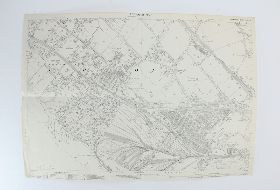Antique Liverpool Map Old 1907 Garston Map Aigburth Map Cheshire ...