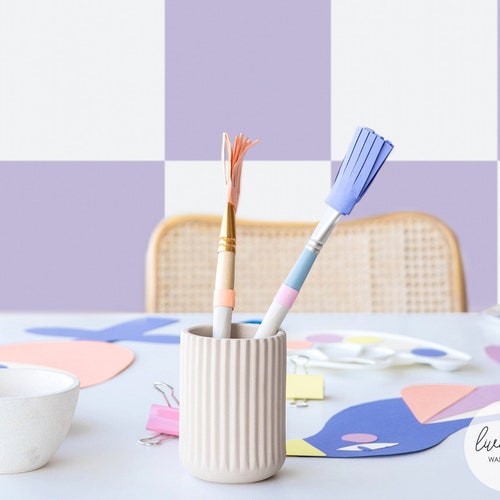 Pop Art Checkers Wallpaper in Lavender Color / Modern Design - Etsy