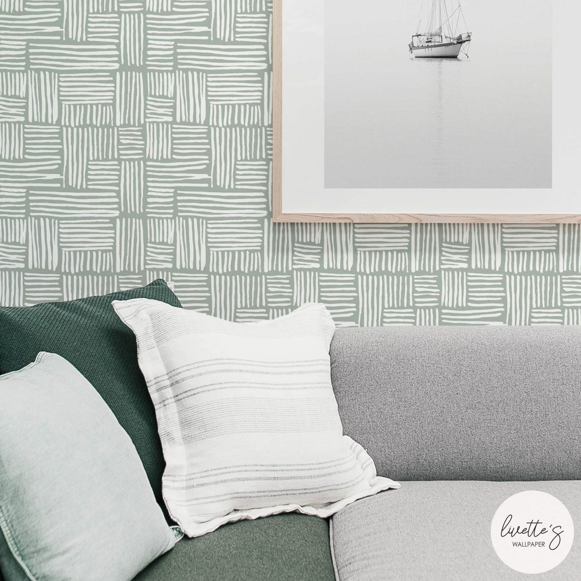 Sage Green Modern Plaid Design Removable Wallpaper Peel and - Etsy