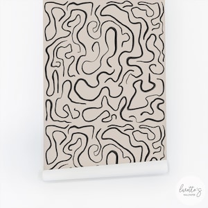 Funky Line Art Wallpaper Neutral Accent Wall Ideas Lines Wallpaper Bold ...