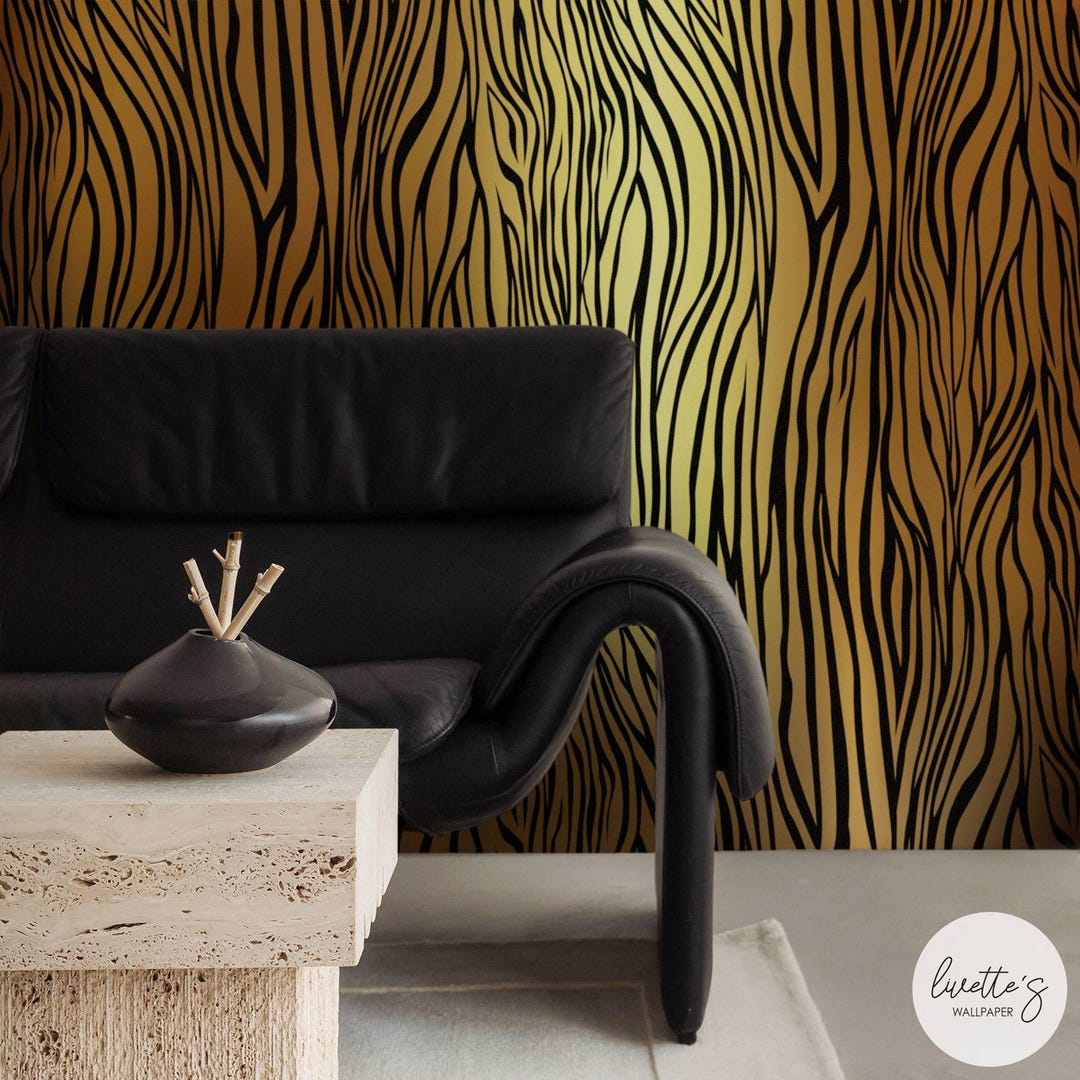 Metallic Gold Zebra Print Wallpaper - Etsy