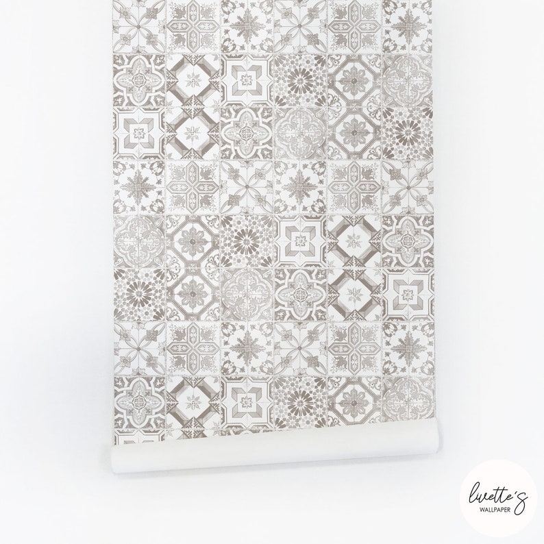 Elegant Neutral Tiles Wallpaper, Coastal and Nautical Wallpaper ...