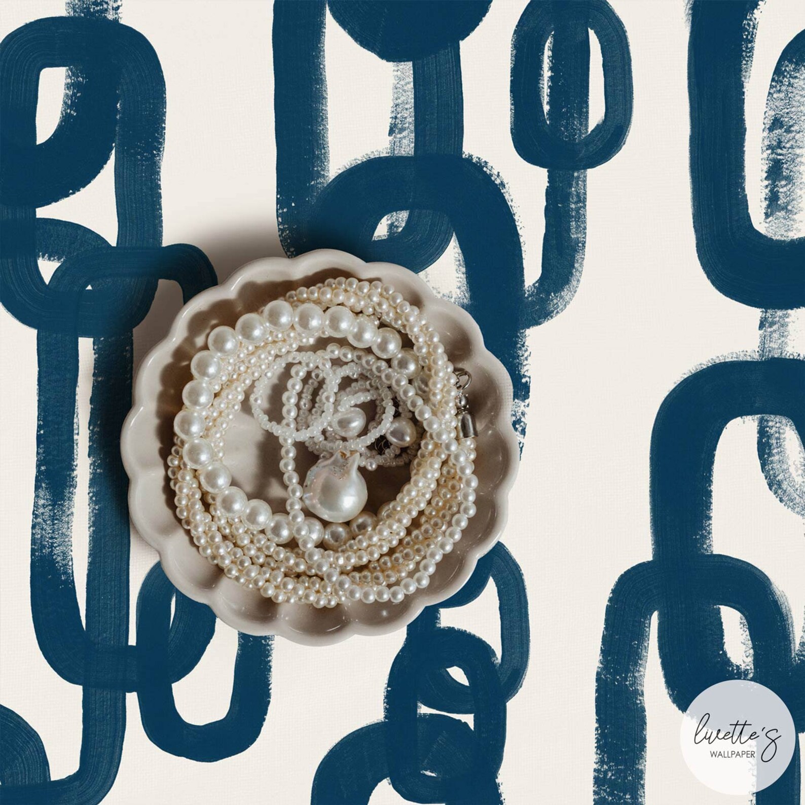 Navy Blue Chain Design Removable Wallpaper, Coastal Collection, Self ...