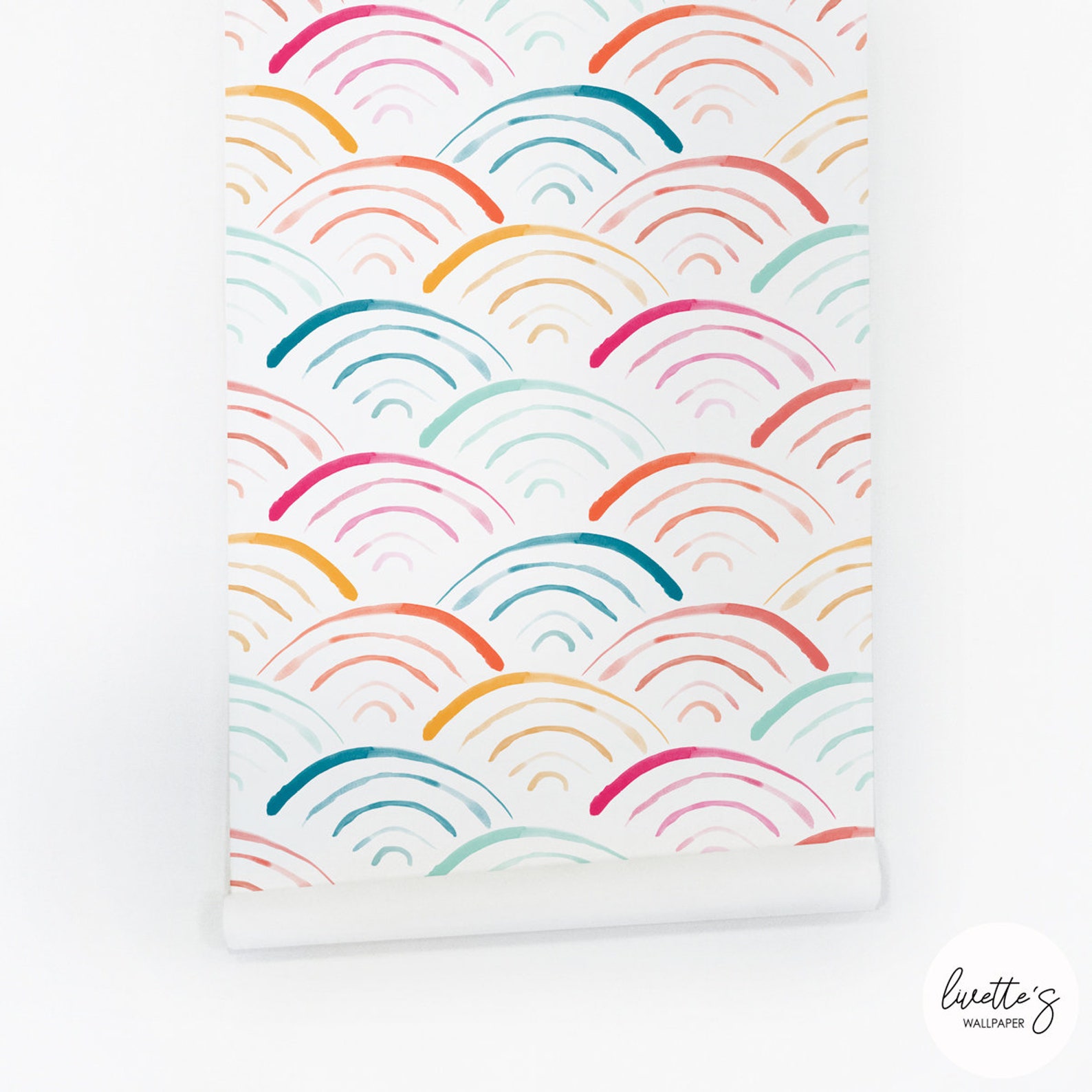 Rainbow Scallop Removable Wallpaper Watercolor Fish Scale | Etsy