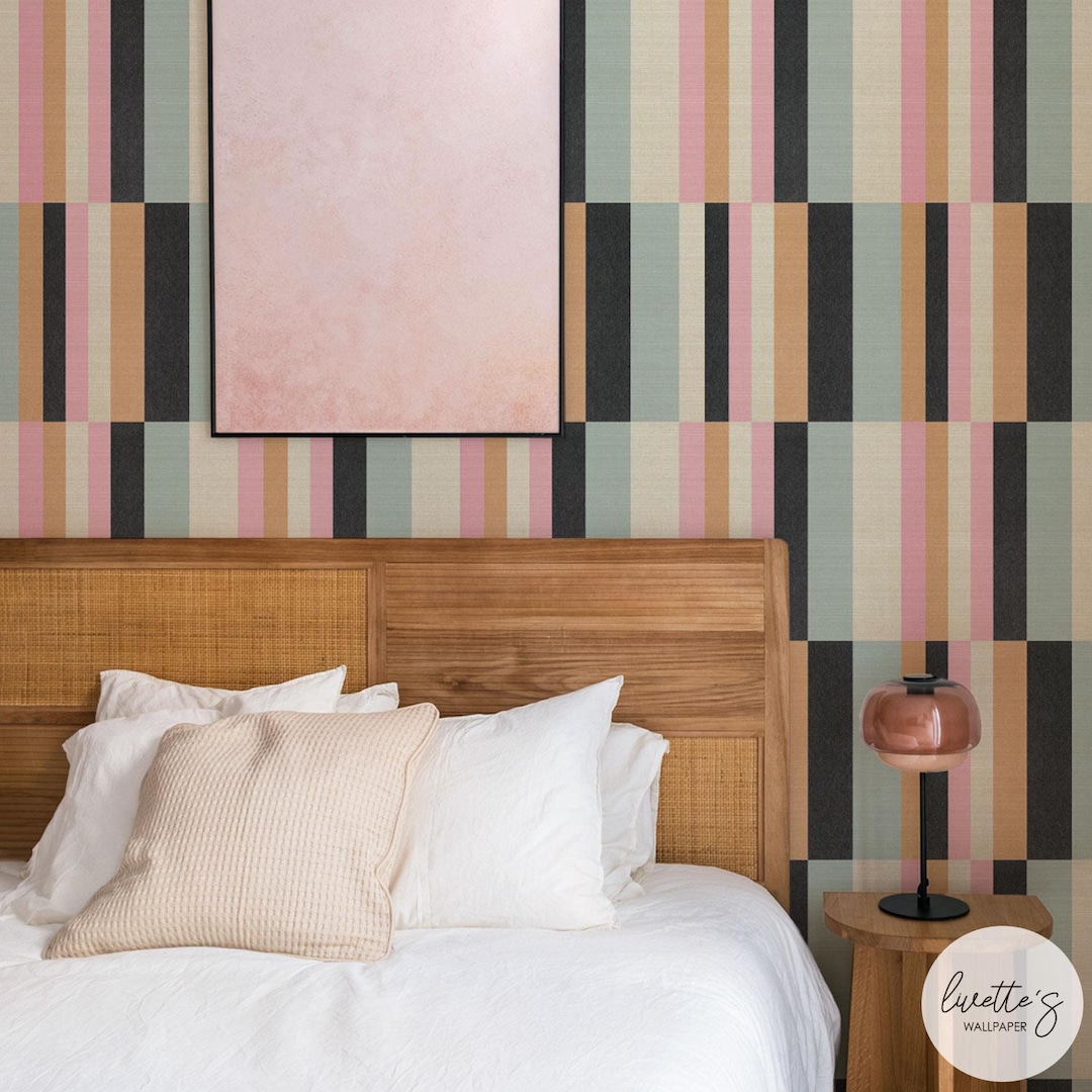 Vintage Retro Tiles Grasscloth Wallpaper - Etsy