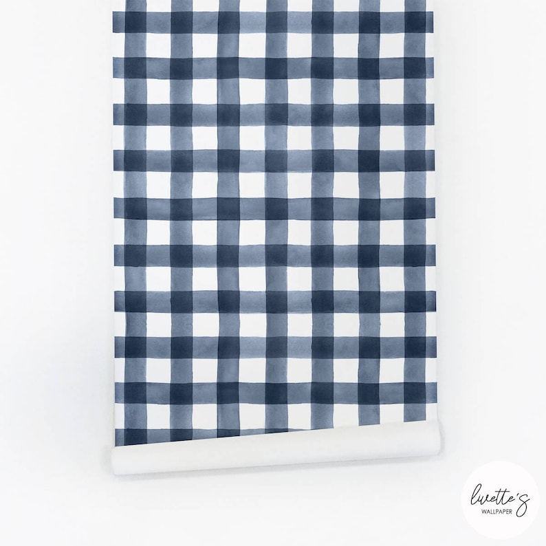 Navy Plaid Removable Wallpaper Buffalo Check Watercolor - Etsy