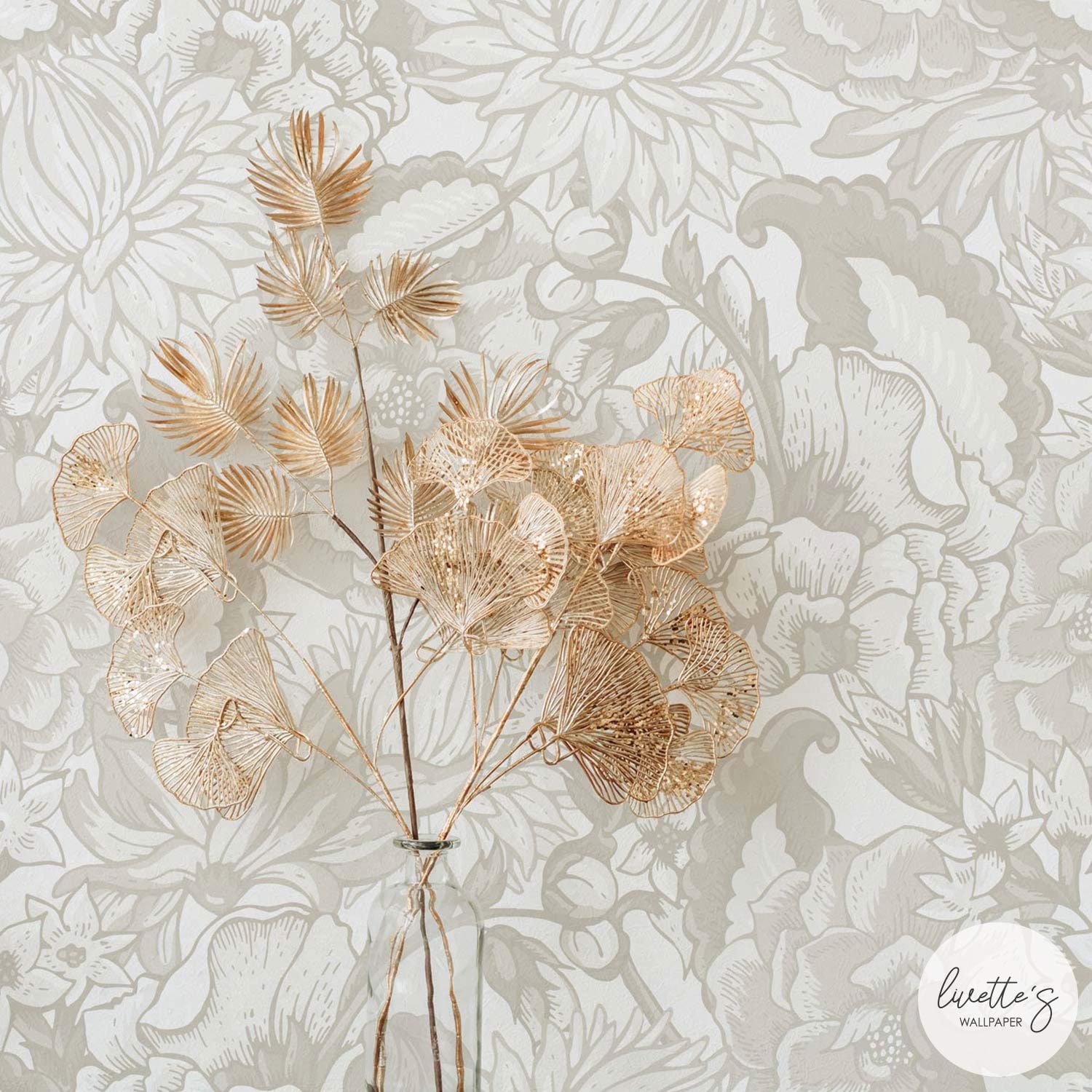 Elegant Neutral Bohemian Floral Wallpaper, Botanical Flowers, Peel and ...