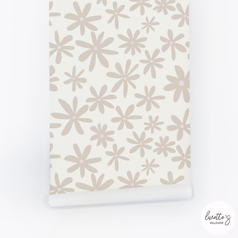 Neutral Daisy Print Removable Wallpaper Available as Self Adhesive or ...