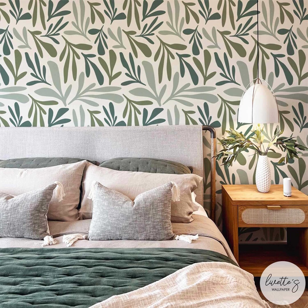 Green Floral Pattern Wallpaper Peel and Stick & Traditional - Etsy