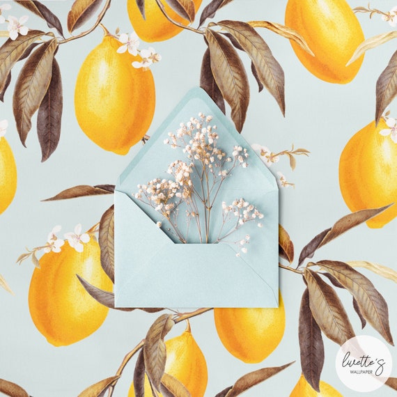 Baby Blue Lemons Removable Wallpaper Tropical Fruits Modern - Etsy