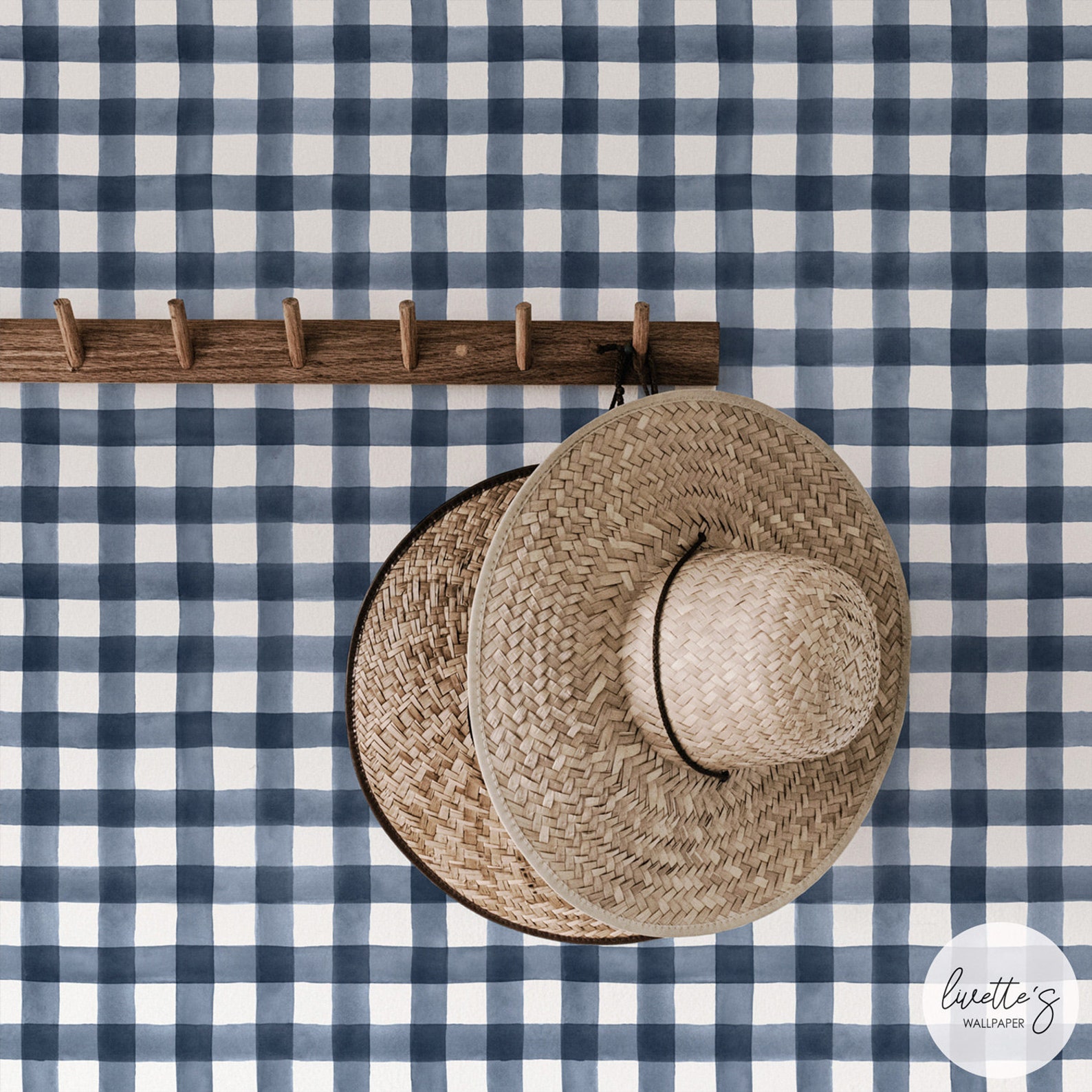 Navy Plaid Removable Wallpaper Buffalo Check Watercolor | Etsy