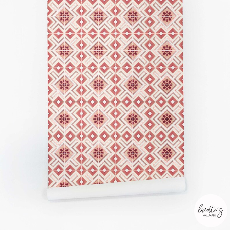 Pink Moroccan Tile Pattern Wallpaper Elegant Geometric - Etsy UK