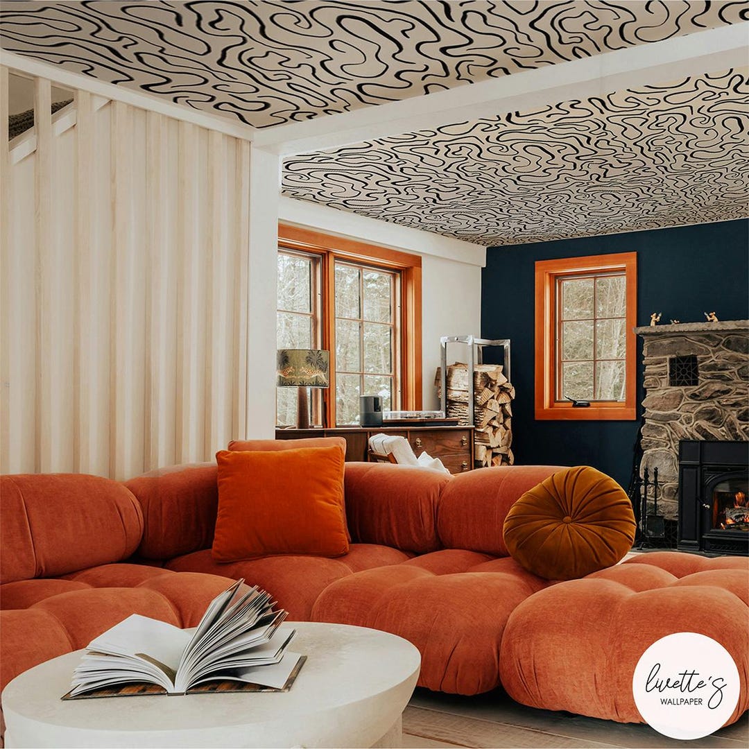 Abstract Funky Lines Ceiling Wallpaper - Etsy