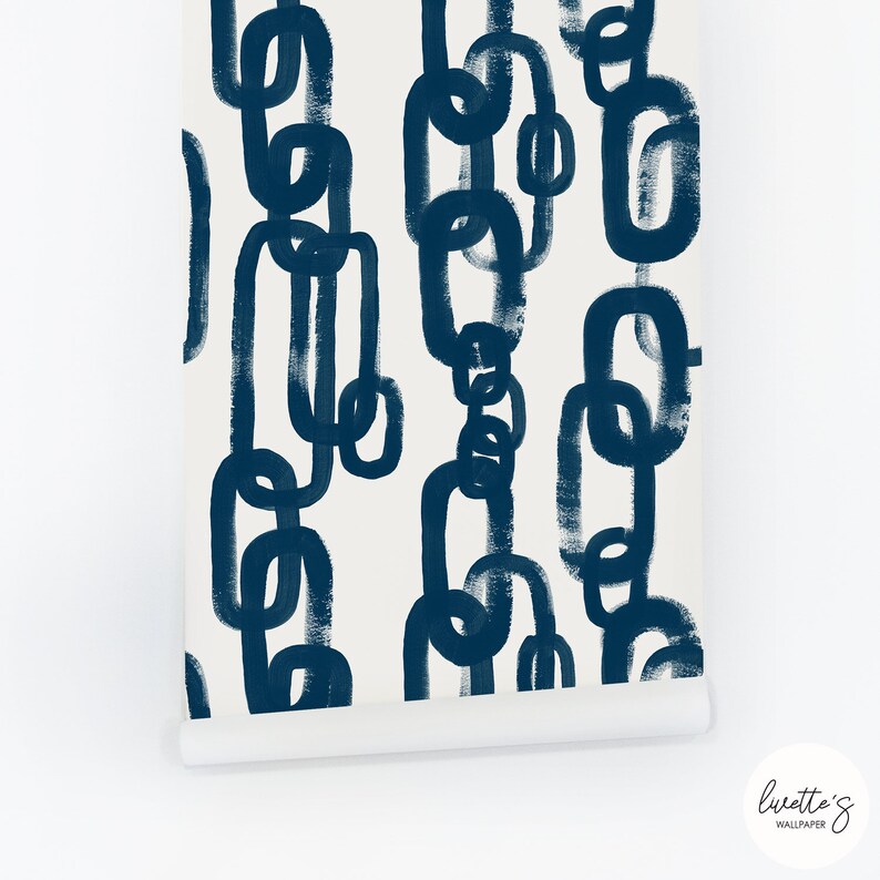 Navy Blue Chain Design Removable Wallpaper, Coastal Collection, Self ...