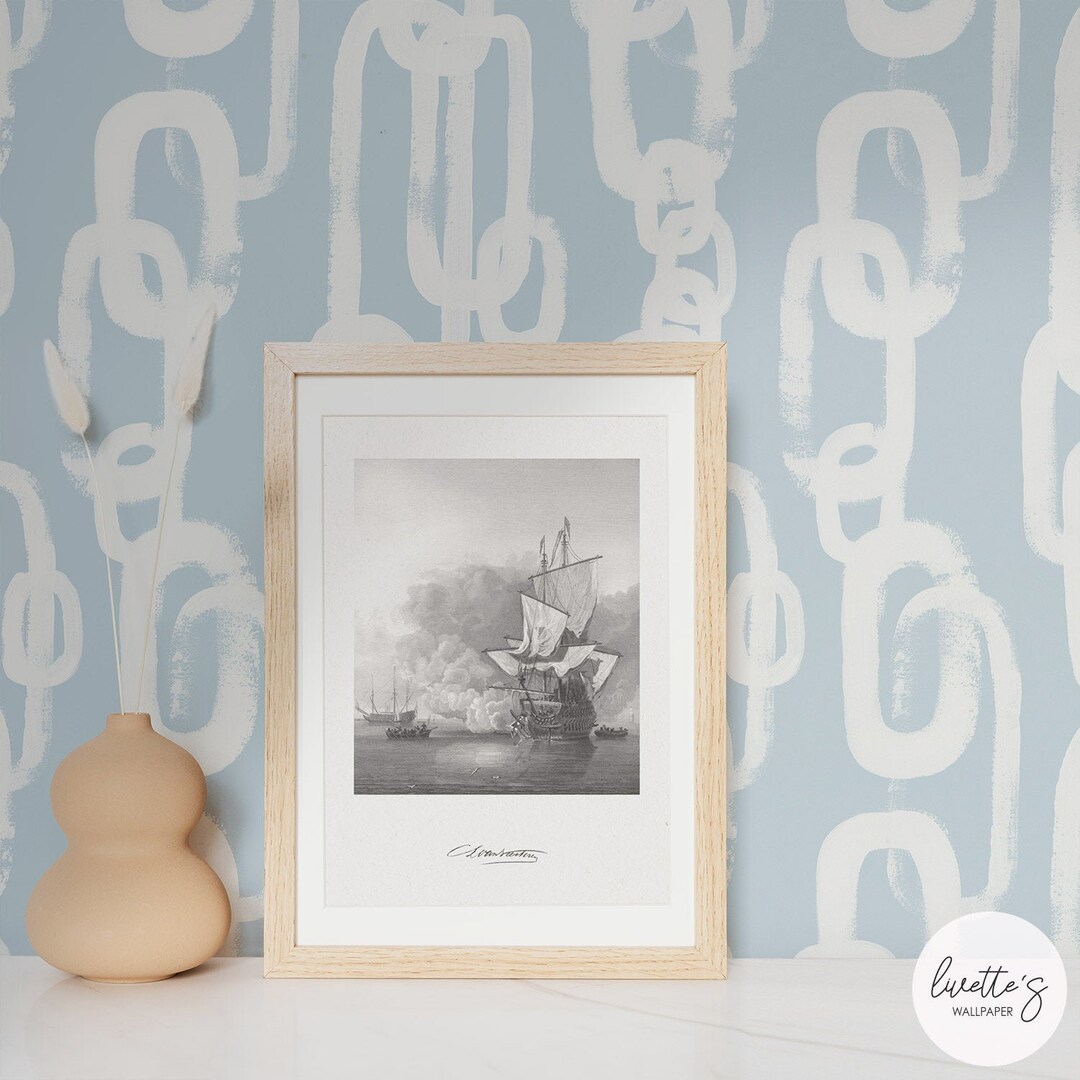 Rain Blue Chain Design Removable Wallpaper, Coastal Collection, Self ...