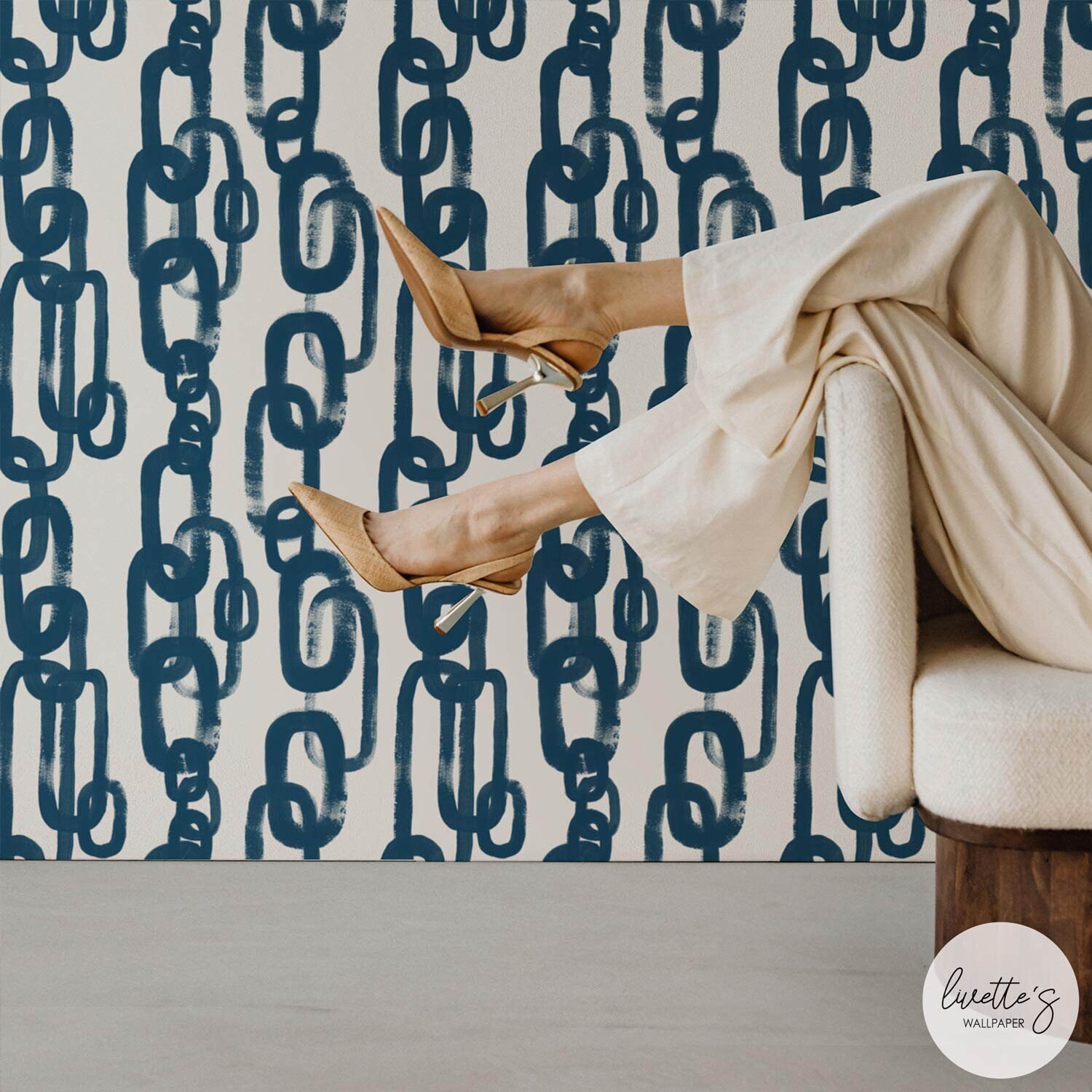 Navy Blue Chain Design Removable Wallpaper, Coastal Collection, Self ...