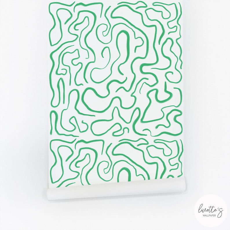 Green Line Art Wallpaper, Funky Abstract Decor (peel and Stick) - Etsy
