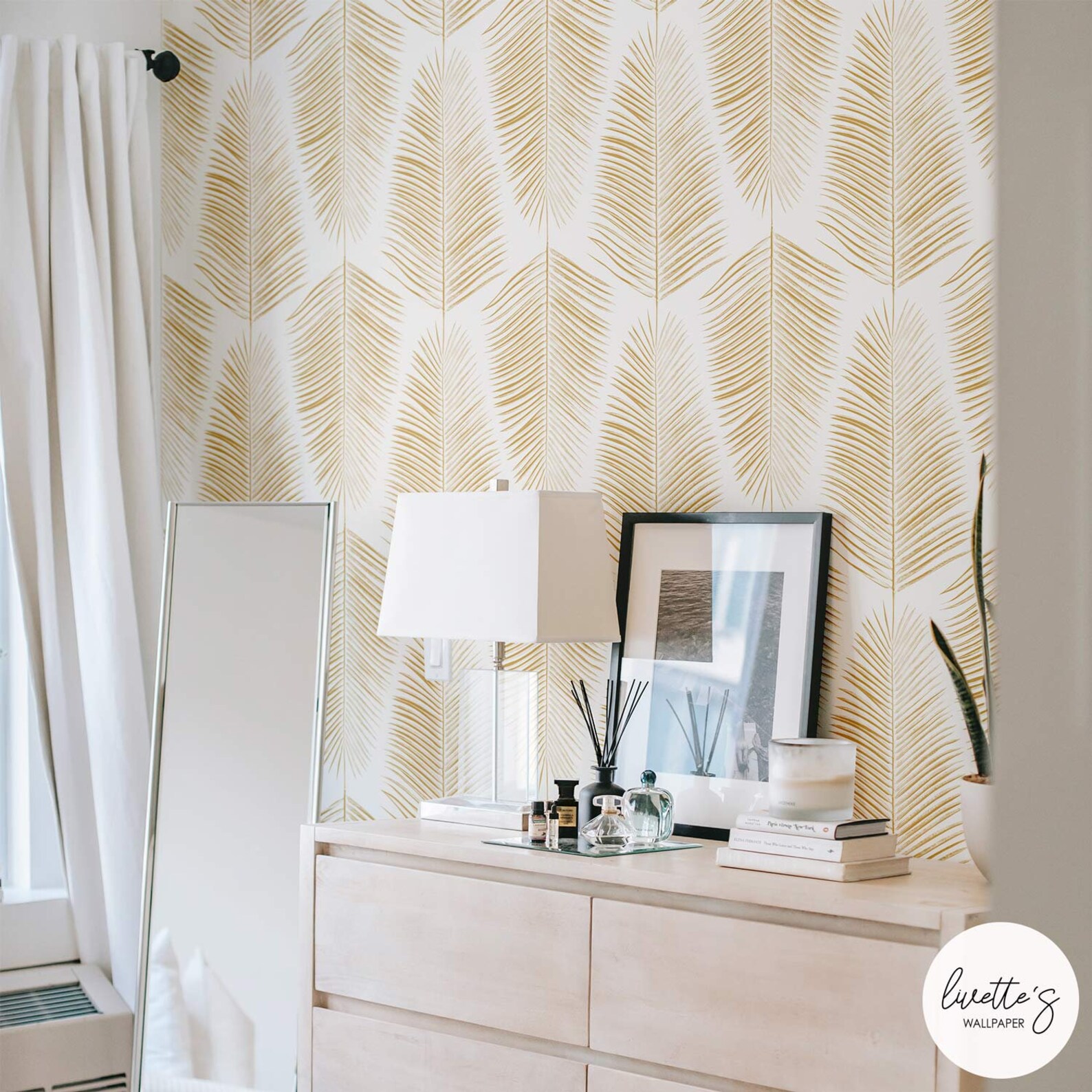 Golden Color Palm Leaves Removable Wallpaper Self Adhesive or - Etsy
