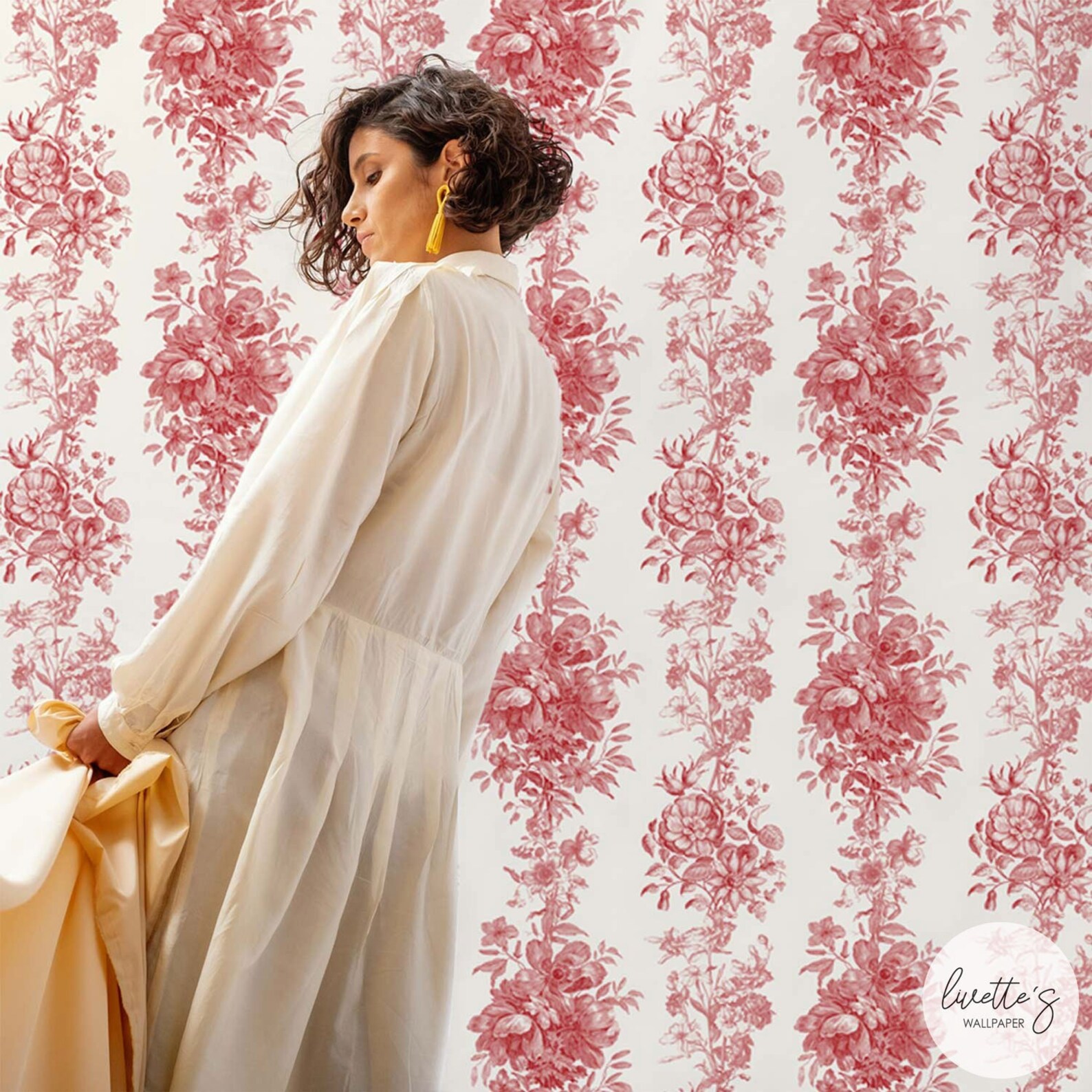 Red Floral Peel and Stick Wallpaper, Botanical Accent Wall - Etsy