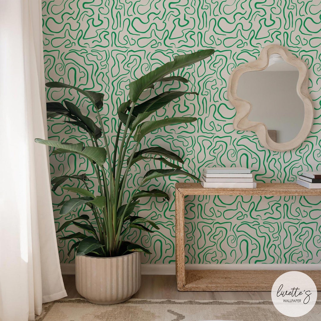 Mint Green Wallpaper Funky Line Art Wallpaper Pastel Cute Wallpapers ...