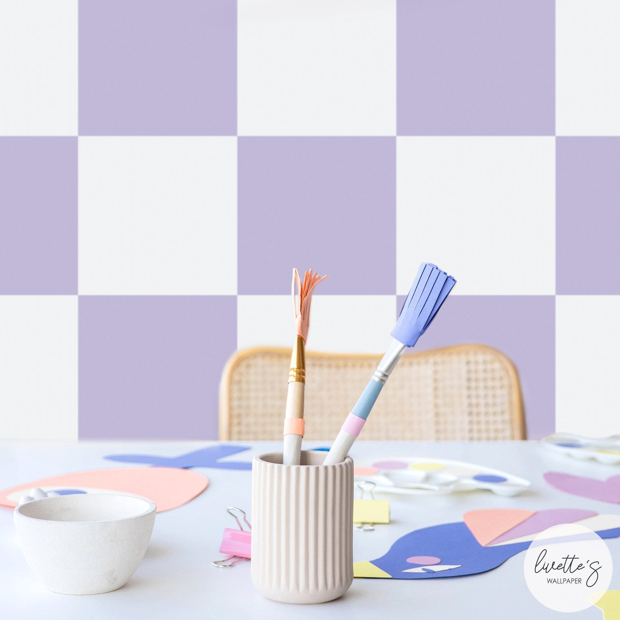 Pop Art Checkers Wallpaper in Lavender Color / Modern Design - Etsy