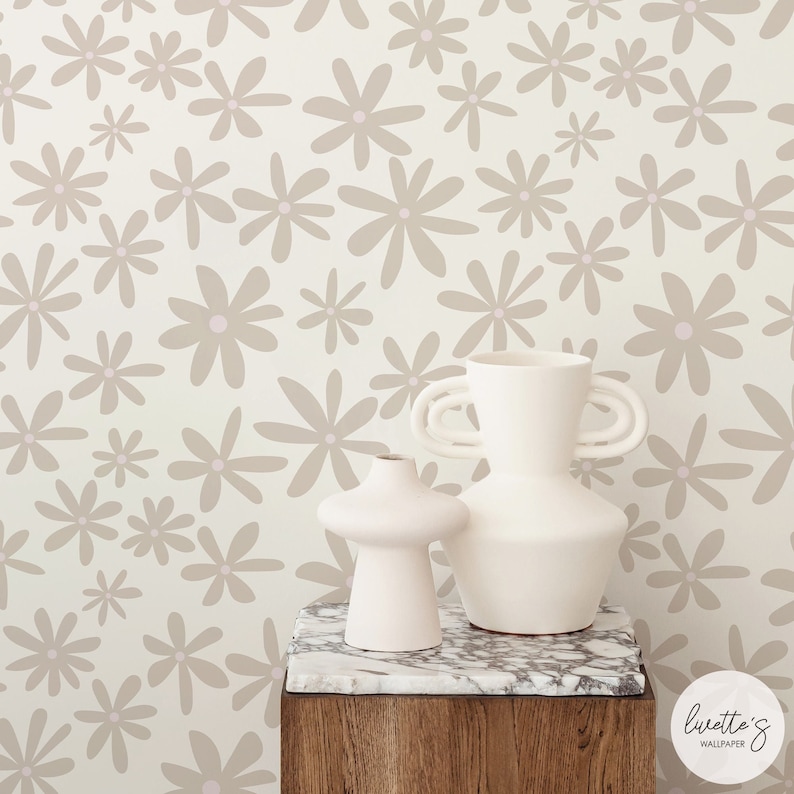 Neutral Daisy Print Removable Wallpaper Available as Self Adhesive or ...