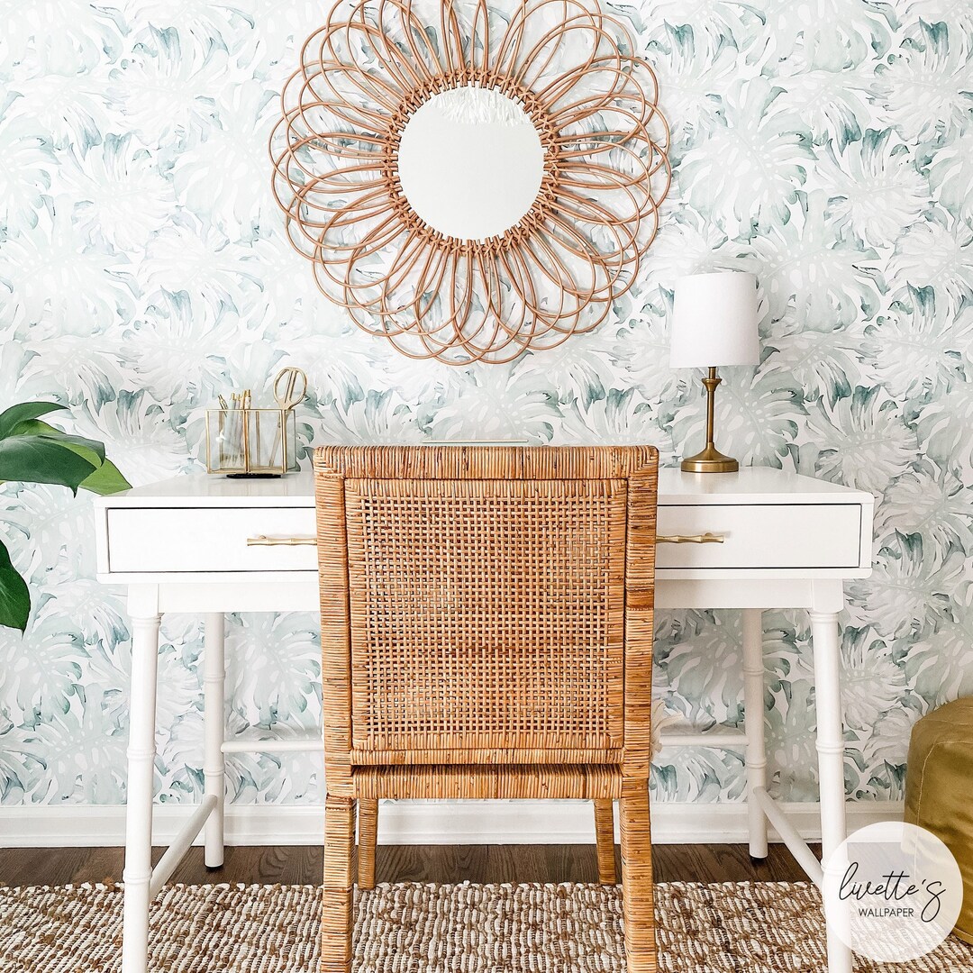 Watercolor Palm Leaf Removable Wallpaper in Minty Colours, Self ...