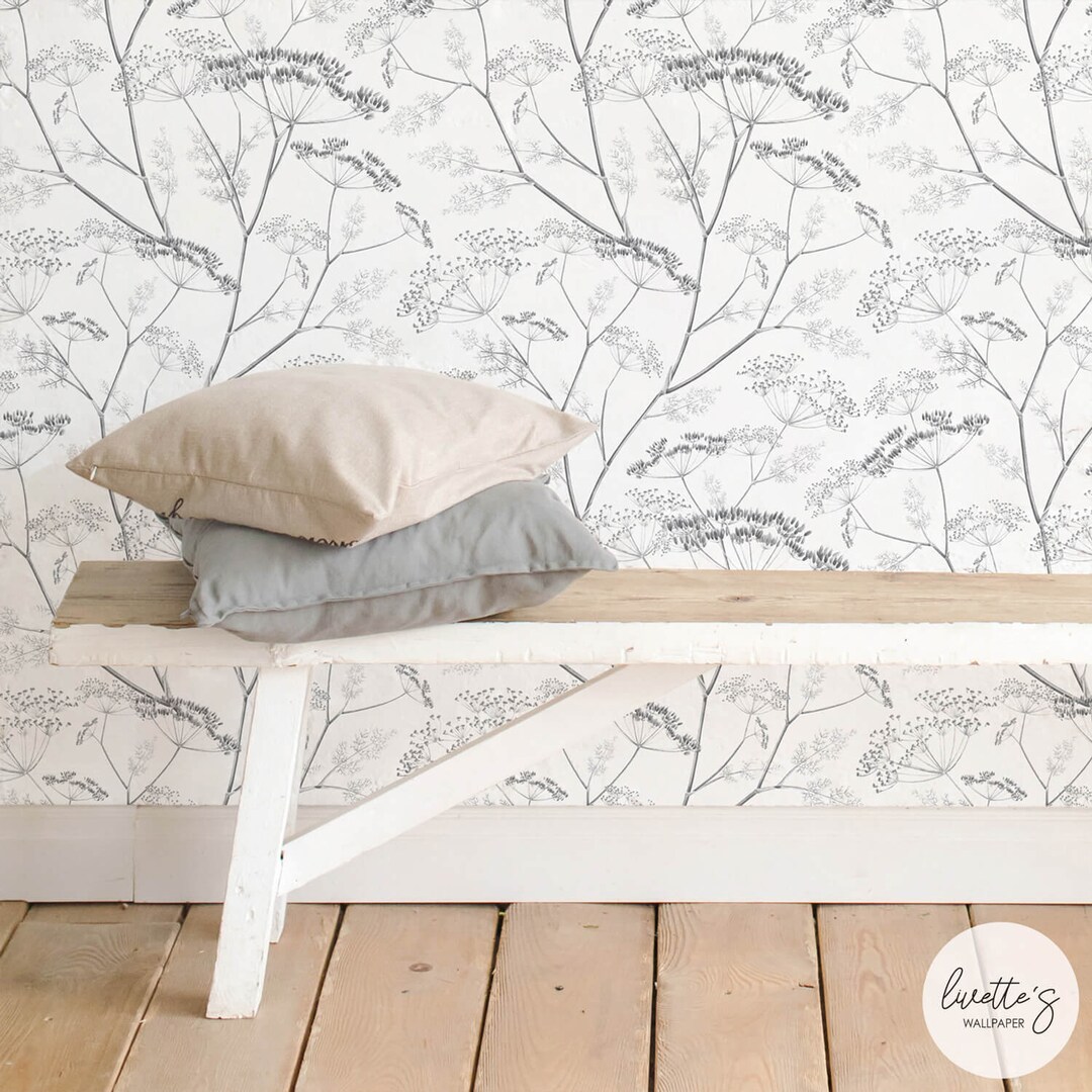 Grey Wildflower Removable Wallpaper Available as Self - Etsy