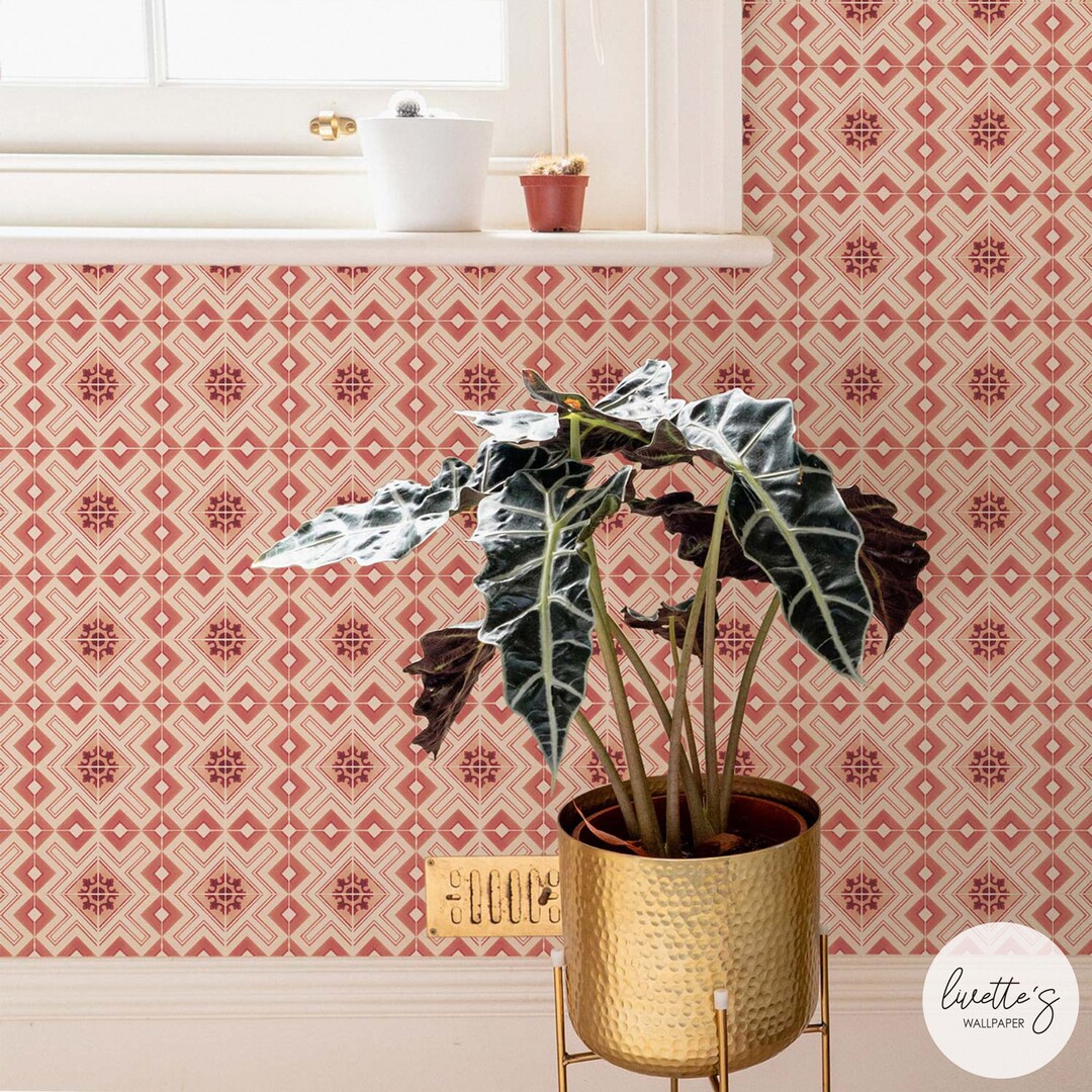 Pink Moroccan Tile Pattern Wallpaper, Elegant Geometric Design ...