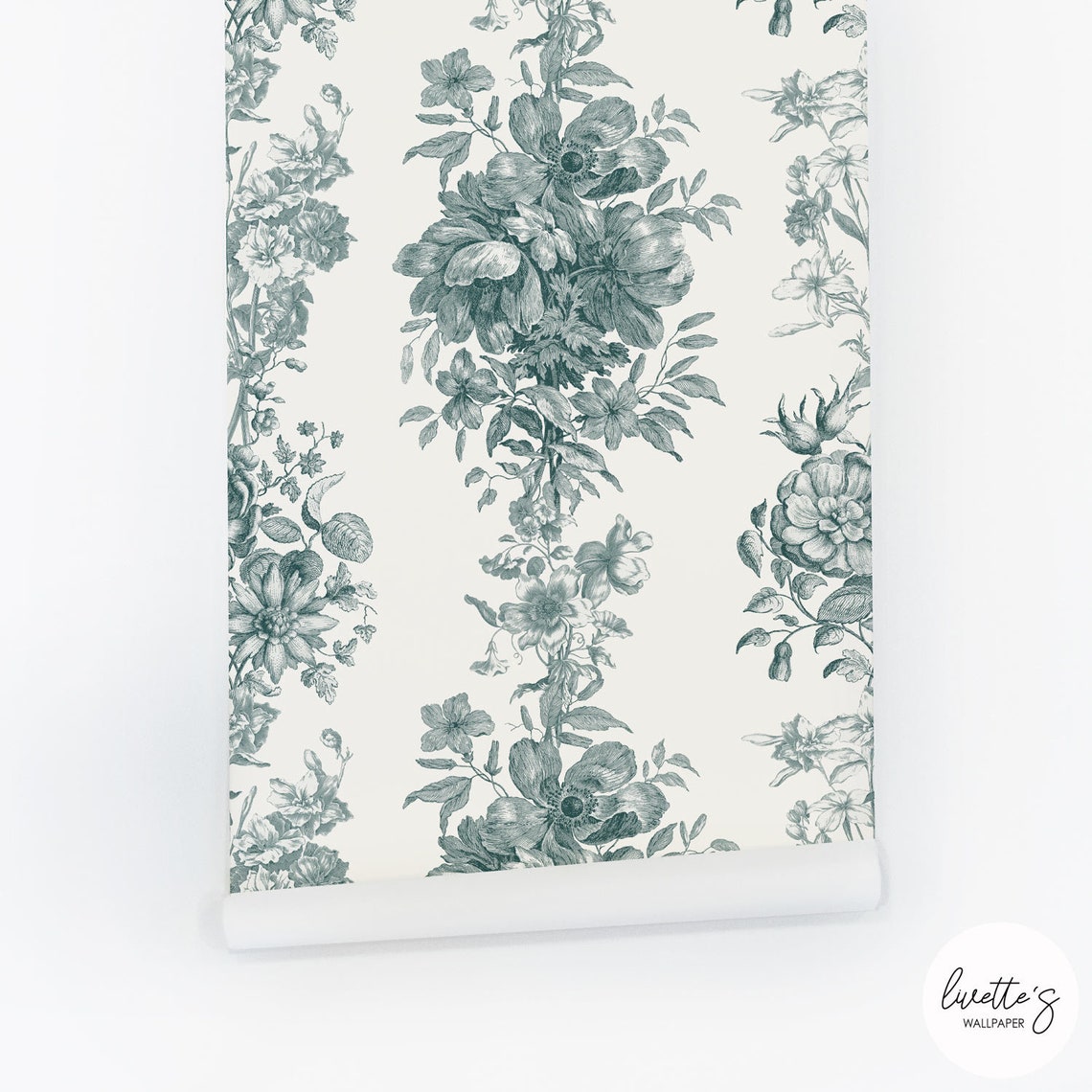 Pine Green Toile Pattern Wallpaper Classic Victorian Style | Etsy