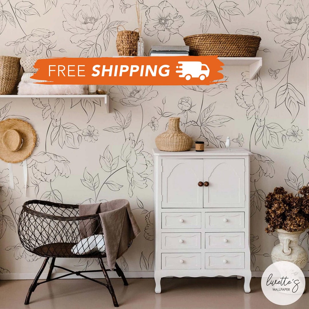 Pink Delicate Floral Removable Wallpaper, Oversized Flower Wallpaper ...