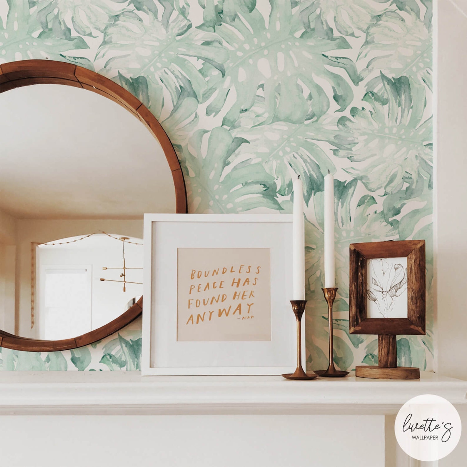 Watercolor Palm Leaf Removable Wallpaper in minty colours | Etsy