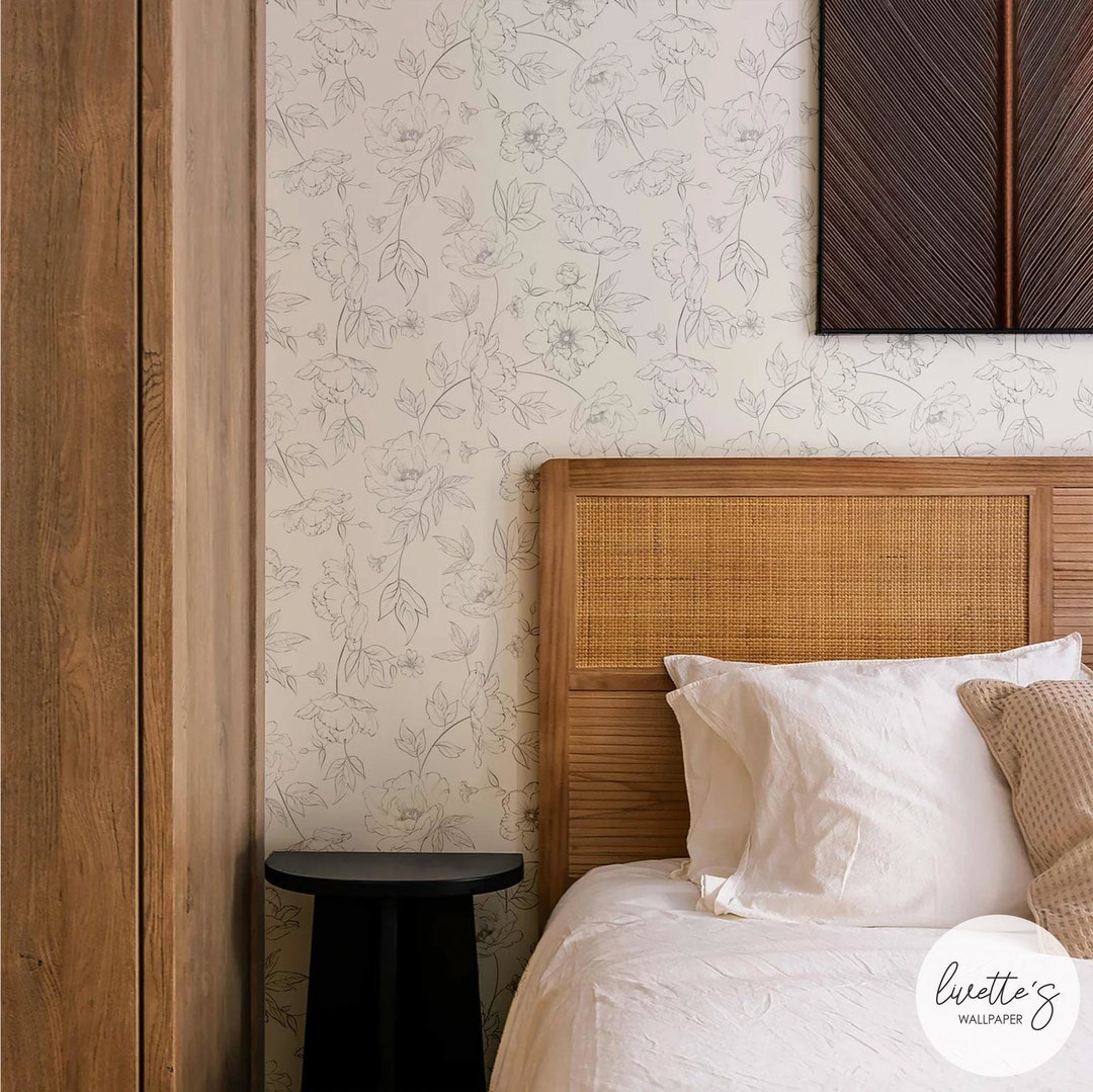 Neutral Floral Wallpaper, Light Flowers Bohemian, Peel and Stick or ...