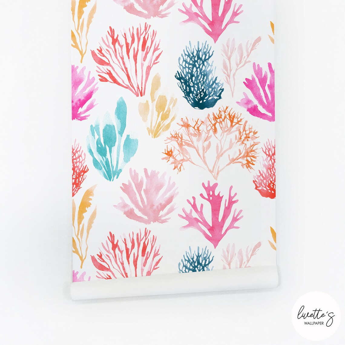 Watercolor Coral Reef Wallpaper Rainbow Color Bathroom - Etsy