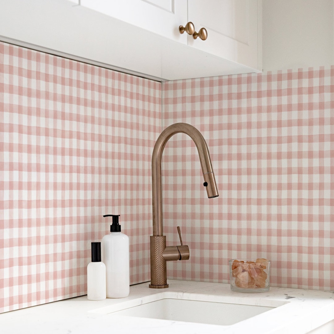 Pink Plaid Peel and Stick Kitchen Backsplash: Country Gingham Design - Etsy
