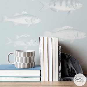 Vintage Fish Pattern Removable Wallpaper, Coastal Decor, Nautical Print ...