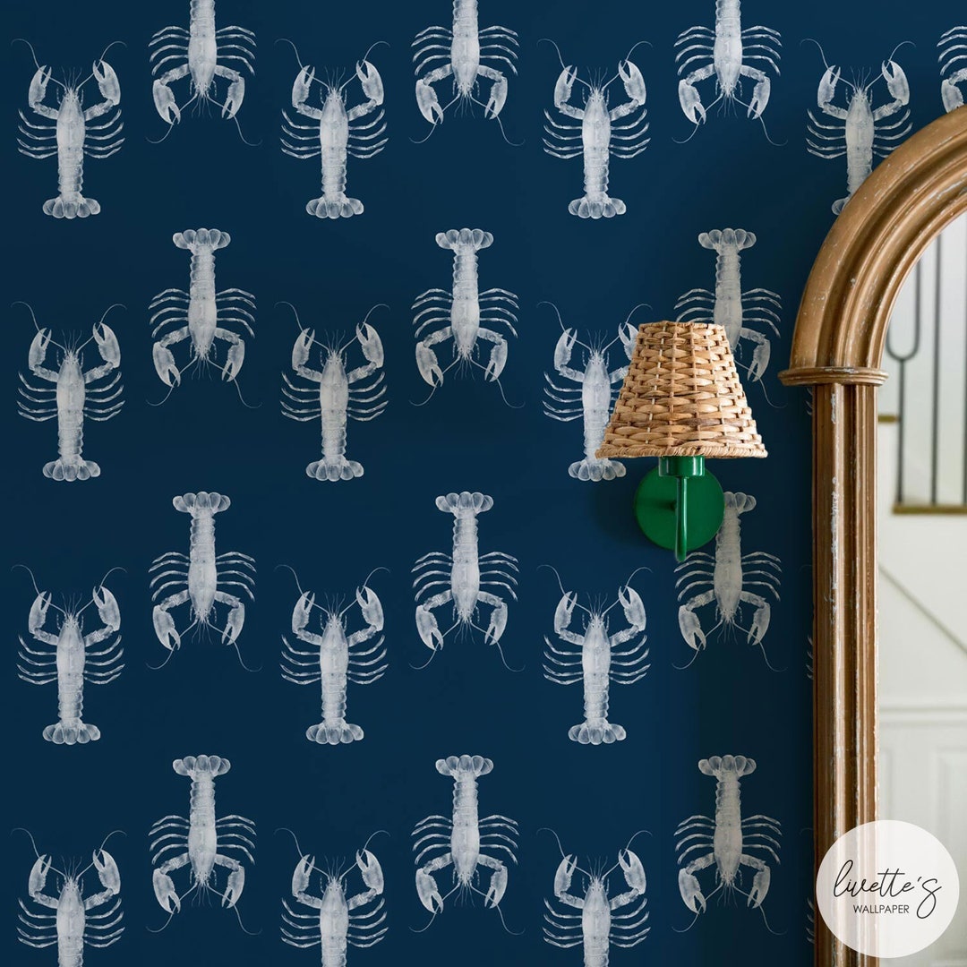 Navy Lobster Coastal Removable Wallpaper, Peel and Stick - Etsy
