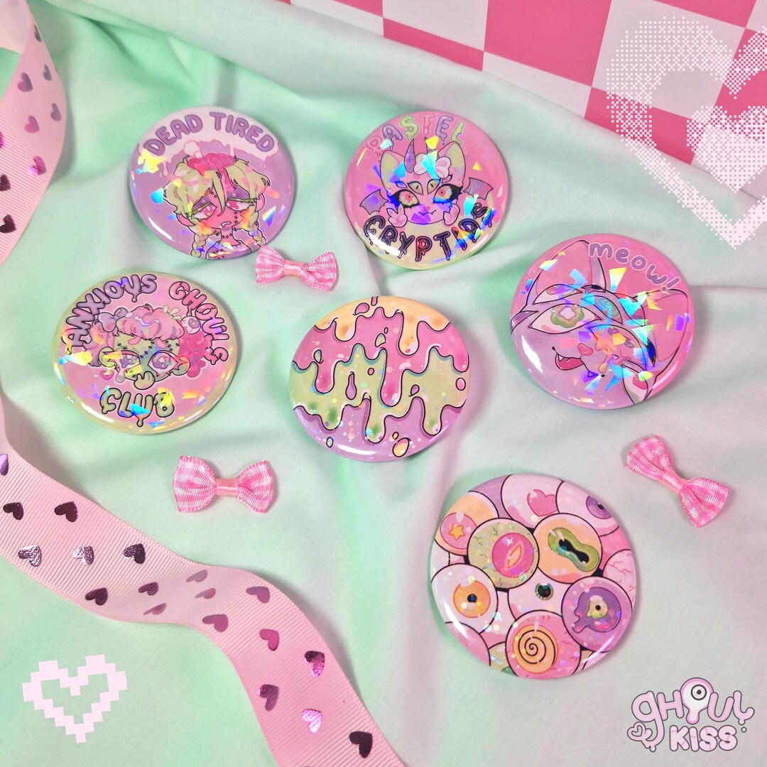 ROUND 58mm PIN BADGES - Gurokawa Decora Inspired, Bag Accessory, Ita ...